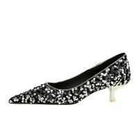 China 237-21 Korean New Style Fashion Temperament Banquet Shining Sequins Women'S Mid-Heel Shallow Mouth Pointed Toe Sparkling Single Shoes for sale