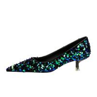 China 237-21 Korean New Style Fashion Temperament Banquet Shining Sequins Women'S Mid-Heel Shallow Mouth Pointed Toe Sparkling Single Shoes for sale