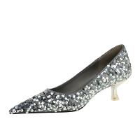 China 237-21 Korean New Style Fashion Temperament Banquet Shining Sequins Women'S Mid-Heel Shallow Mouth Pointed Toe Sparkling Single Shoes for sale