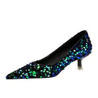 China 237-21 Korean New Style Fashion Temperament Banquet Shining Sequins Women'S Mid-Heel Shallow Mouth Pointed Toe Sparkling Single Shoes for sale