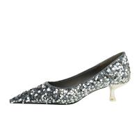 China 237-21 Korean New Style Fashion Temperament Banquet Shining Sequins Women'S Mid-Heel Shallow Mouth Pointed Toe Sparkling Single Shoes for sale