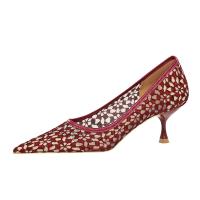China 1961-5 European And American Style Fashion Banquet Women'S Stiletto Mid-Heel Pointed Toe Mesh Lace Sexy Slim Shoes for sale