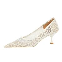 China 1961-5 European And American Style Fashion Banquet Women'S Stiletto Mid-Heel Pointed Toe Mesh Lace Sexy Slim Shoes for sale