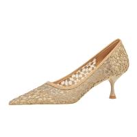 China 1961-5 European And American Style Fashion Banquet Women'S Stiletto Mid-Heel Pointed Toe Mesh Lace Sexy Slim Shoes for sale