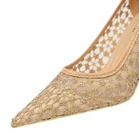 China 1961-5 European And American Style Fashion Banquet Women'S Stiletto Mid-Heel Pointed Toe Mesh Lace Sexy Slim Shoes for sale