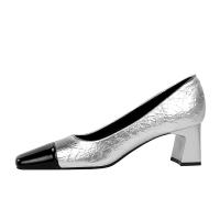 China 5299 Korean Version Banquet Women'S Shoes Mary Jane Crack Stitching Commuter High Heels Medium Thick Heel Square Toe Simple Single Shoes for sale