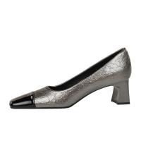 China 5299 Korean Version Banquet Women'S Shoes Mary Jane Crack Stitching Commuter High Heels Medium Thick Heel Square Toe Simple Single Shoes for sale