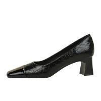 China 5299 Korean Version Banquet Women'S Shoes Mary Jane Crack Stitching Commuter High Heels Medium Thick Heel Square Toe Simple Single Shoes for sale