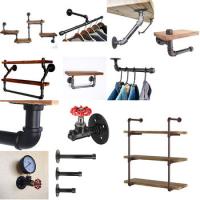 China Black Single Rail Garment Rack for Wall Mounting Industrial Pipe Clothing Storage Rod for sale