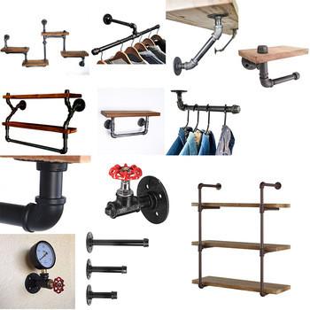 China Black Single Rail Garment Rack for Wall Mounting Industrial Pipe Clothing Storage Rod for sale