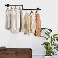 China Black Single Rail Garment Rack for Wall Mounting Industrial Pipe Clothing Storage Rod for sale