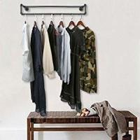 China Black Single Rail Garment Rack for Wall Mounting Industrial Pipe Clothing Storage Rod for sale