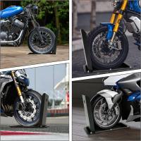 China Flip Up Foldable Motorcycle Front Tire Metal Chocks Wheel Stand for Wide up to 6.5