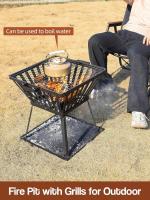 China Outdoor Heating Trapezoid Metal Wood Burning Firepit Stove with BBQ and Picnic Finish for sale