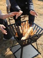China Outdoor Heating Trapezoid Metal Wood Burning Firepit Stove with BBQ and Picnic Finish for sale