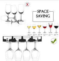 China 15.8-Inch Gold Single Rail Metal Wine Glass Rack Under Cabinet Stemware Holder with Screws for sale