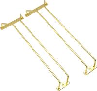 China 15.8-Inch Gold Single Rail Metal Wine Glass Rack Under Cabinet Stemware Holder with Screws for sale