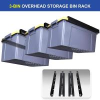 China 3-Set Ceiling Tote Slide Storage Bin Rack for 3 Bins Garage Overhead Storage System for sale