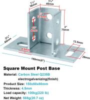 China 2 Slotted Hole Strut Channel Post Brackets, Post Floor Mounting Bracket, Heavy Duty Fence Ground Mounting Bracket for sale