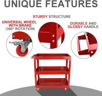 China Heavy Duty 3-Tier Mechanic Storage Cart Utility Cart with Handle Bar and Brake Wheels for sale
