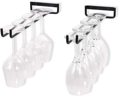 China 12 Inch Wine Glass Rack 2 Pack Iron Hanging Holder Cup Storage Hanger Wall Mounted for Kitchen Cabinet Bar for sale