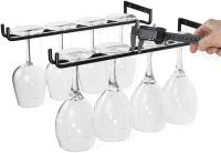 China 12 Inch Wine Glass Rack 2 Pack Iron Hanging Holder Cup Storage Hanger Wall Mounted for Kitchen Cabinet Bar for sale