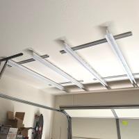 China Powder Coated Heavy-duty Steel Adjustable Multifunctional Storage Bin Rail System Overhead Ceiling Rack for sale