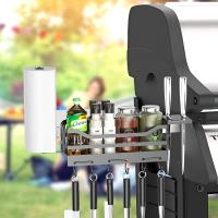 China Outdoor Grill Caddy Space Saving BBQ Accessories Storage Box Tool Holder Clamp Mount Griddle Caddy for sale