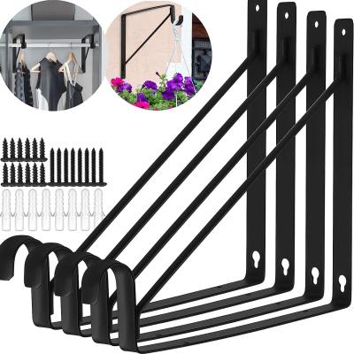 China Closet Shelf Brackets with Rod Holder Wall Mount Hanger Pole Support 10.8*10.8*1inch for sale