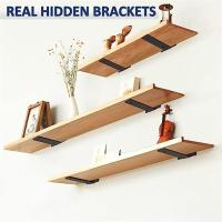 China Rustic Industrial Floating Shelf Brackets 6 inch Thick Black Powder Coated Heavy Duty for sale