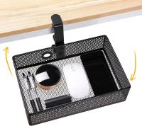 China Plating Under Desk Storage Drawer Clamp-on Swivel 360 Degree Rotation Hidden Desktop Organizer Pen Holder for sale