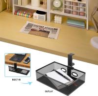 China Plating Under Desk Storage Drawer Clamp-on Swivel 360 Degree Rotation Hidden Desktop Organizer Pen Holder for sale