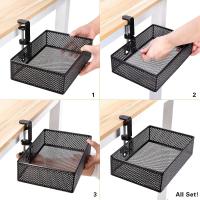 China Plating Under Desk Storage Drawer Clamp-on Swivel 360 Degree Rotation Hidden Desktop Organizer Pen Holder for sale