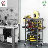 China Garage Tool Shelf Drill Holders Power Tool Organizer with Wheels and 8 Drill Holders for sale