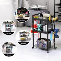 China Wall Mount 3 Tier Drill Rack Shelf Rolling Cart Tool Holder for Workshop Organization for sale
