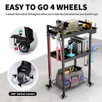 China Wall Mount 3 Tier Drill Rack Shelf Rolling Cart Tool Holder for Workshop Organization for sale