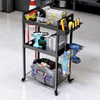 China Wall Mount 3 Tier Drill Rack Shelf Rolling Cart Tool Holder for Workshop Organization for sale