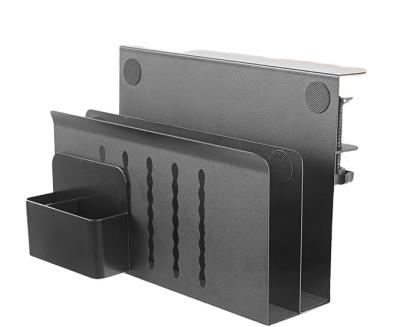 China 2 Tier Hanging Desk Organizer No Drill Alloy Steel Under Desk Storage for Office Black for sale