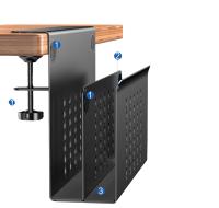 China 2 Tier Hanging Desk Organizer No Drill Alloy Steel Under Desk Storage for Office Black for sale
