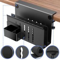 China 2 Tier Hanging Desk Organizer No Drill Alloy Steel Under Desk Storage for Office Black for sale