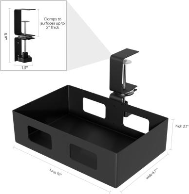 China Clamp-on Side Desk Swivel Organizer, Under Desk Hidden Storage Drawer with Cable Hole, Hanging Desk Rotated Metal Basket for sale