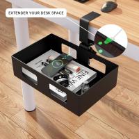China Clamp-on Side Desk Swivel Organizer, Under Desk Hidden Storage Drawer with Cable Hole, Hanging Desk Rotated Metal Basket for sale