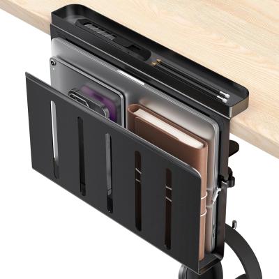 China Desk Side Storage No Drill Vertical Laptop Mount with Cable Tray and Hanging Organizer for sale