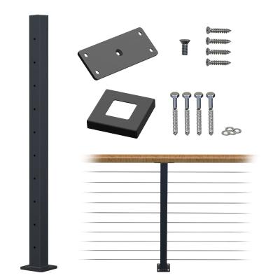 China Powder Coated Iron Flat Top Connector Cable Railing Post for Wood Concrete Stair Deck for sale