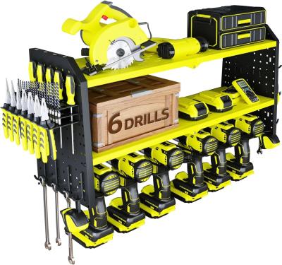 China Wall Mount Power Tool Organizer with Heavy Duty Metal Tool Shelf and 2 Side Peg boards for sale