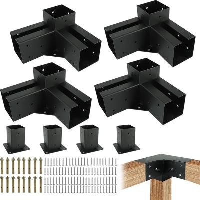 China 4''*4'' Steel Pergola Brackets Kit Post Base Corner Three Way Four Way Bracket for Patio for sale