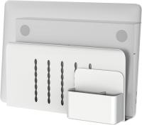 China Function Desk Side No Drill Vertical Laptop Hanging Metal Organizer Bracket Silver for sale