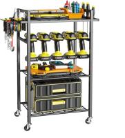 China 4 Layer Heavy Duty Metal Power Tool Storage Rack with Thick Rolling Cart and Wheel Floor for sale
