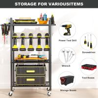 China 4 Layer Heavy Duty Metal Power Tool Storage Rack with Thick Rolling Cart and Wheel Floor for sale
