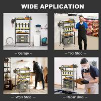 China 4 Layer Heavy Duty Metal Power Tool Storage Rack with Thick Rolling Cart and Wheel Floor for sale